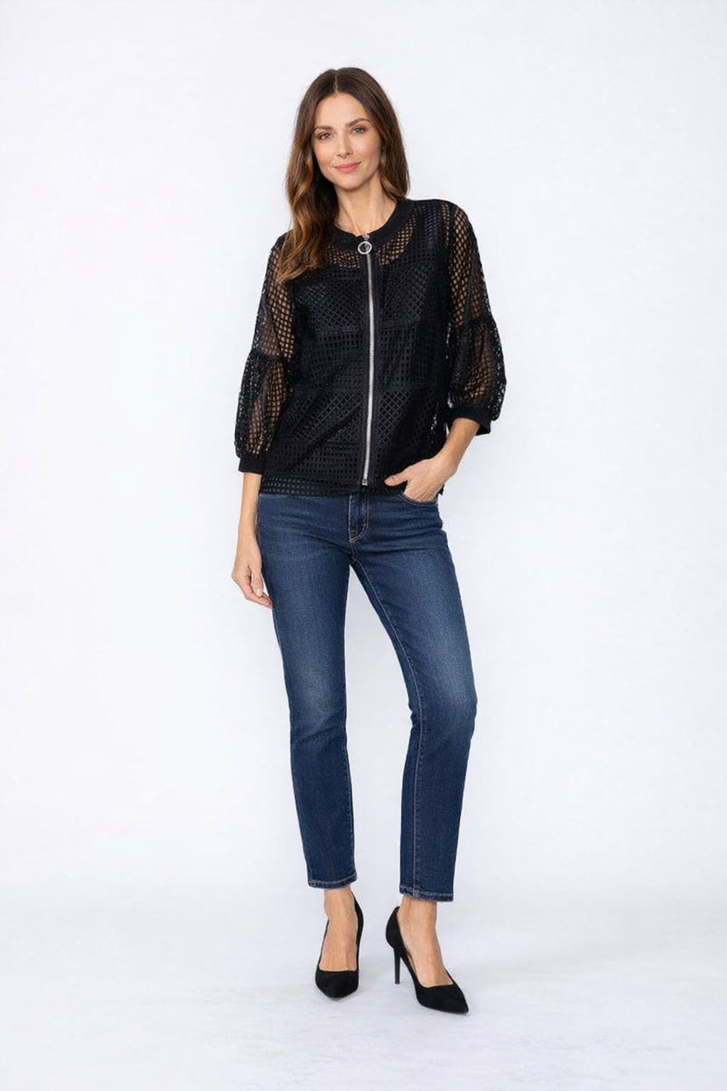 IC Collection Mesh Zip-Front Dolman Sleeve Jacket-7500J – Unique ...