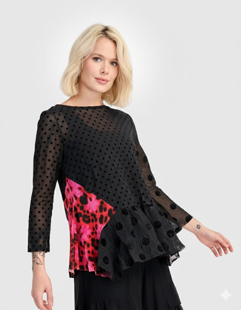 ALEMBIKA Amour Flounce Top Black Mix | Designer Women's Top ET744M ...